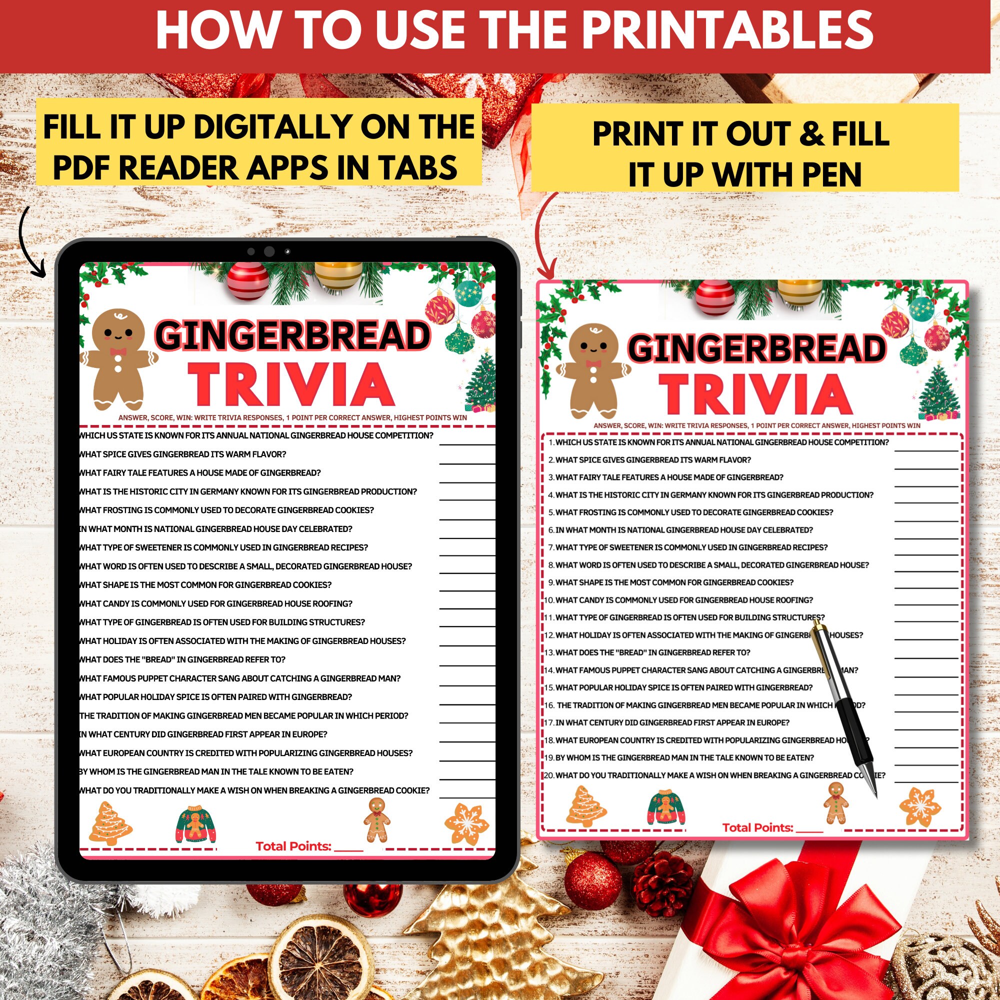 Gingerbread Trivia Game|christmas Food Printable Quiz Party Game ...
