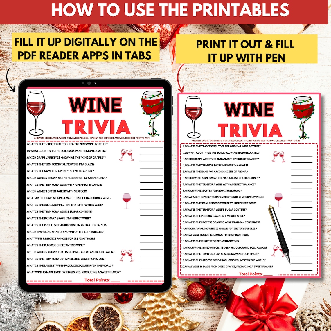 Wine Trivia Party Game|fun Wine-themed Printable Trivia |girls Night ...