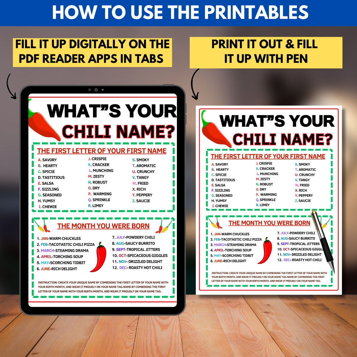 What's Your Chili Name Game With Nametags & Sign,christmas+birthday ...