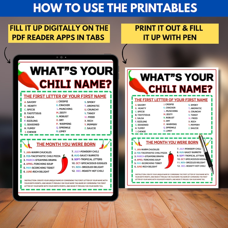 What's Your Chili Name Game With Nametags & Sign,christmas+birthday ...