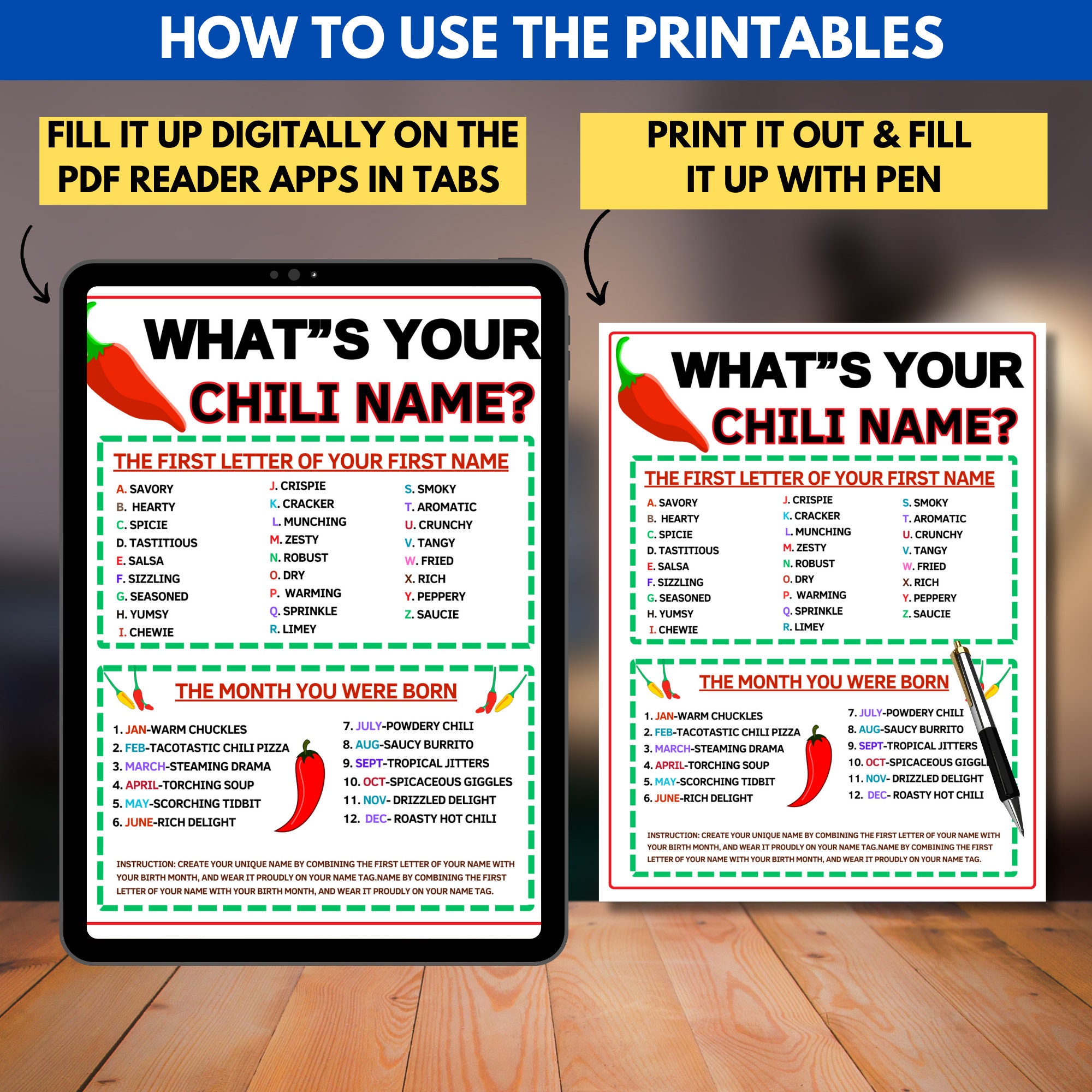 What's Your Chili Name Game With Nametags & Sign,christmas+birthday ...