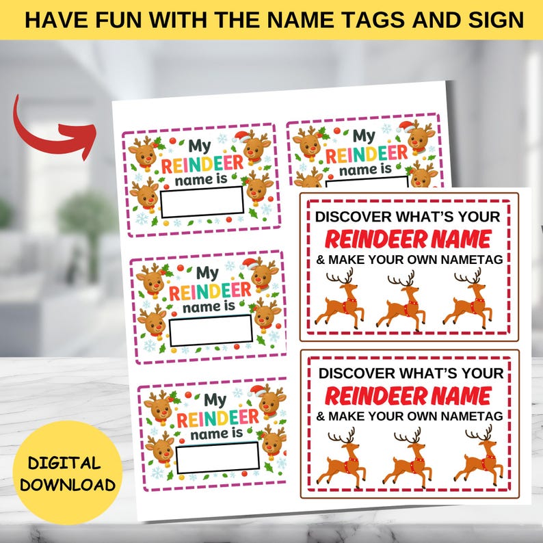 What's Your Reindeer Name With Nametags & Sign|christmas Party ...