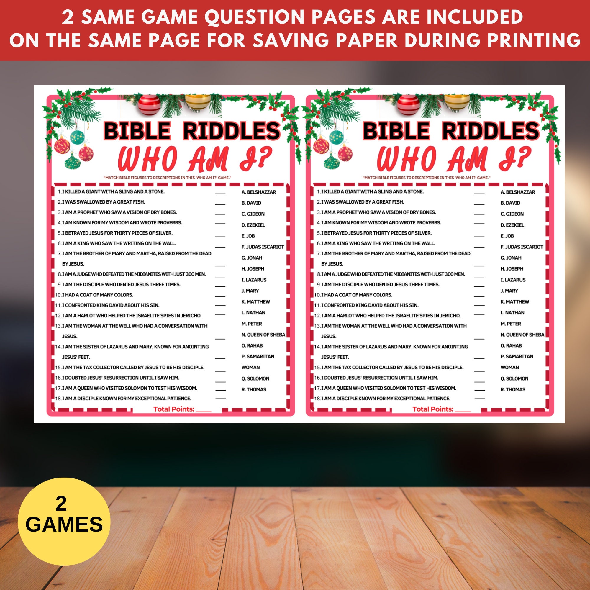 Bible Who Am I Riddle Game|christmas Bible Study Party Activity|church ...