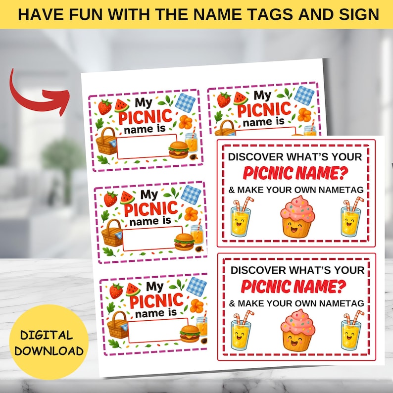 What's Your Picnic Name Game With Nametags & Sign,birthday Picnic Game ...