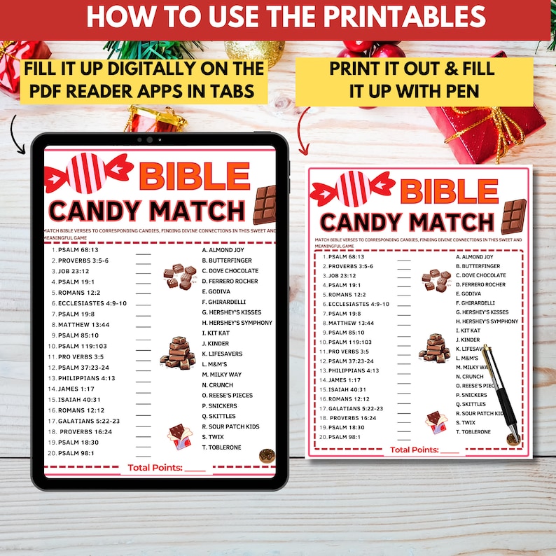 Bible Candy Match Game|bible Printable Games for Kids & Adult|church ...