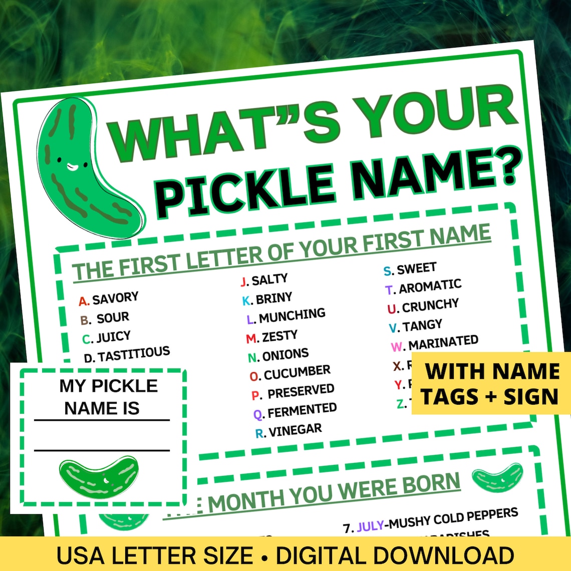 What's Your Pickle Name Game With Nametags & Sign, Pickle ...