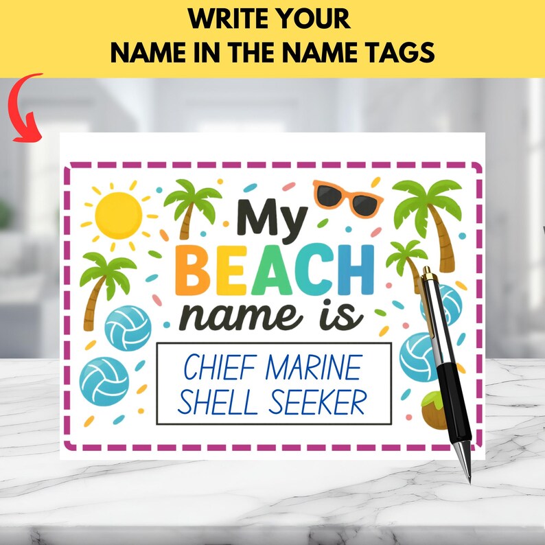 What's Your Beach Name Game With Nametags & Sign,birthday + Summer ...