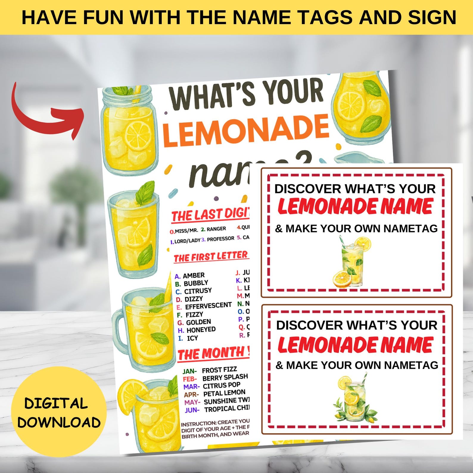 What's Your Lemonade Name Game With Nametags & Sign,birthday Games ...