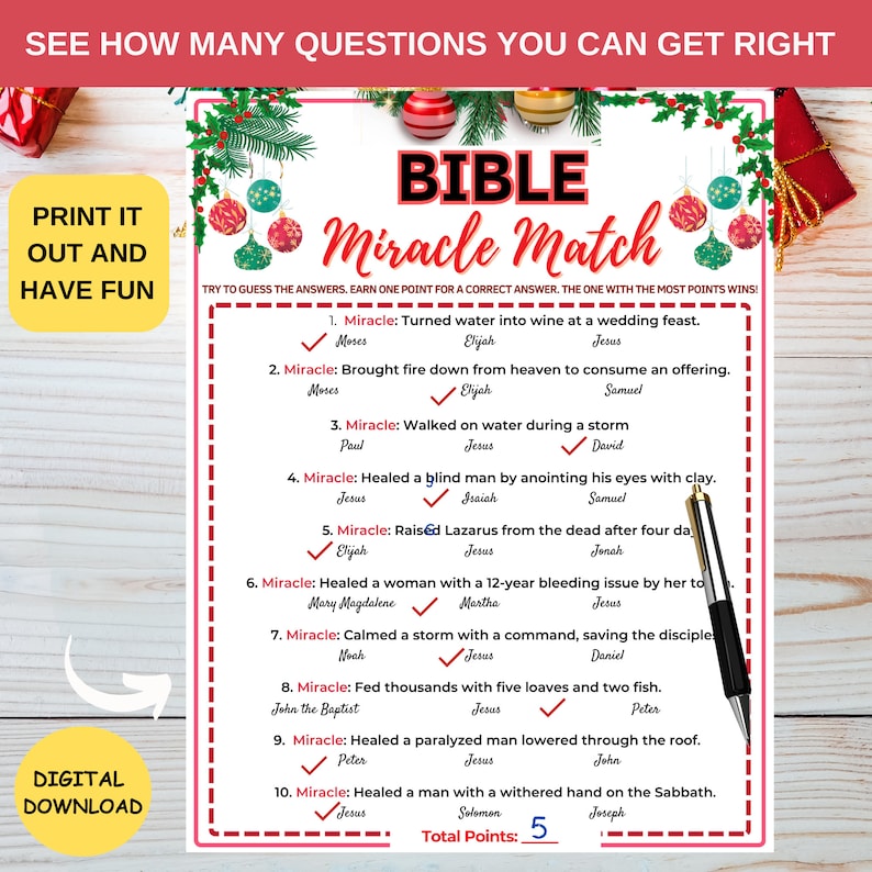 Bible Miracle Match Trivia Gamechristmas Bible Printable Games kids ...