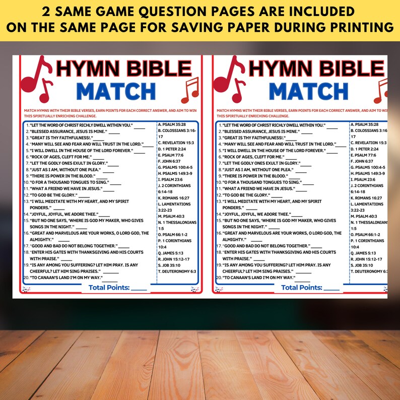 Hymn Bible Verse Match Game,bible Match Party Games for Kids & Adults ...