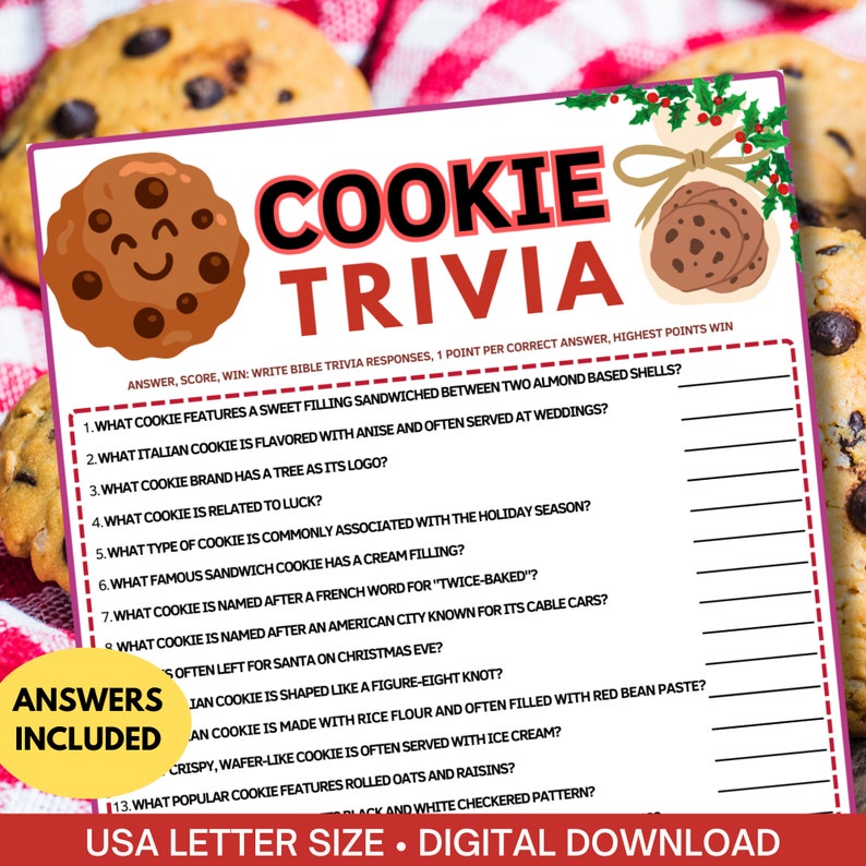 Cookie Trivia Game|dessert Printable Trivia|cookie Themed Food Trivia ...