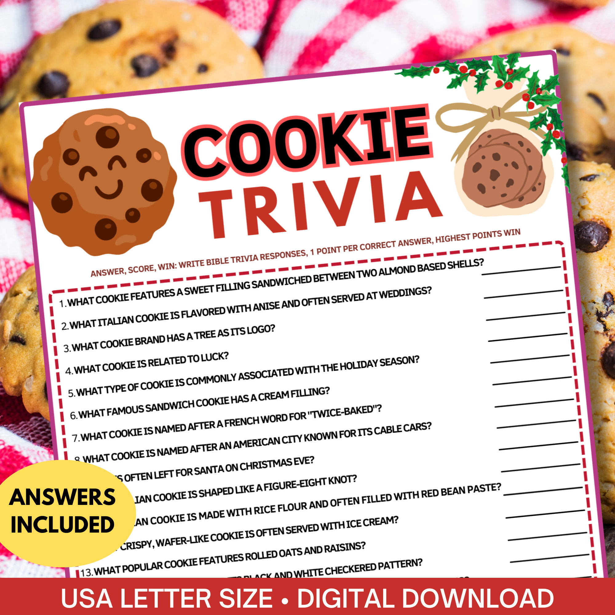 Cookie Trivia Game|dessert Printable Trivia|cookie Themed Food Trivia ...