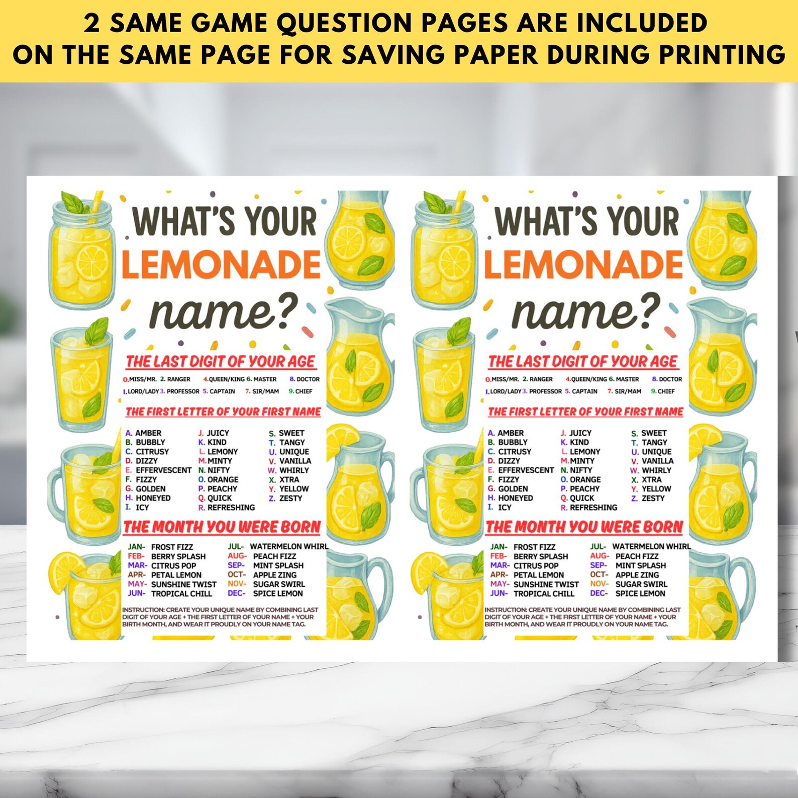 What's Your Lemonade Name Game With Nametags & Sign,birthday Games ...