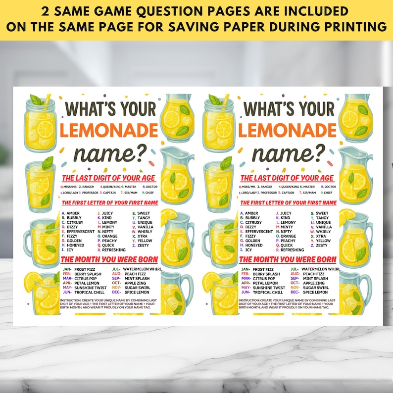 What's Your Lemonade Name Game With Nametags & Sign,birthday Games ...