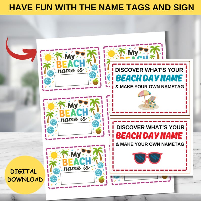 What's Your Beach Name Game With Nametags & Sign,birthday + Summer ...
