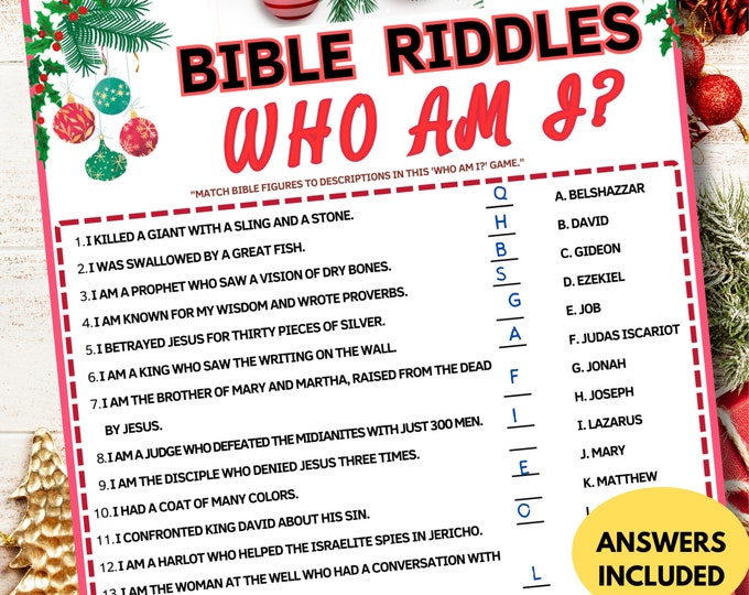 Bible Who Am I Riddle Game|christmas Bible Study Party Activity|church ...