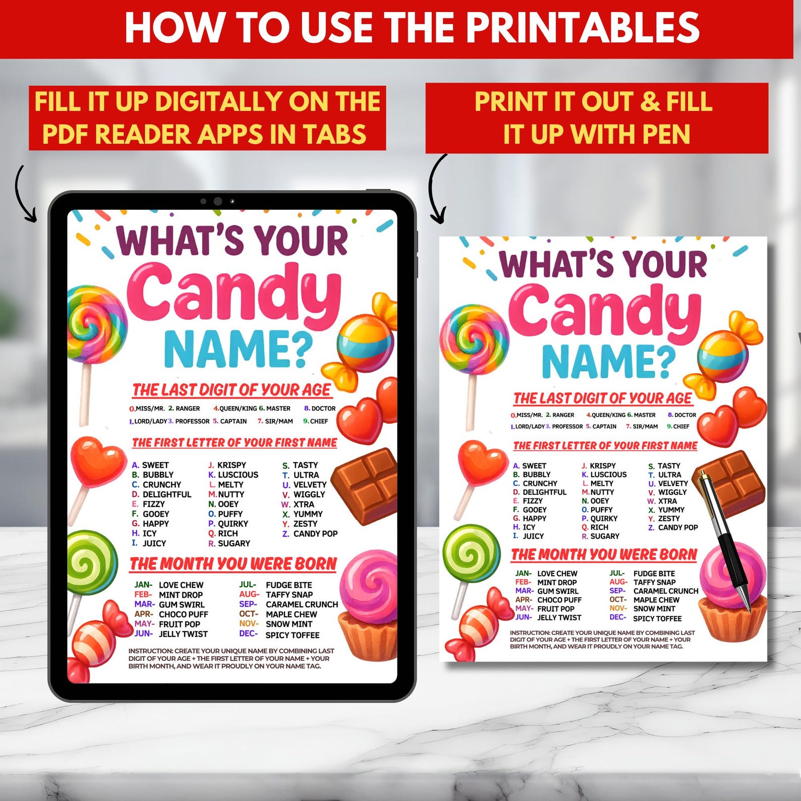 What's Your Candy Name Game With Nametags & Sign,birthday Party Game ...
