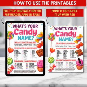 What's Your Candy Name Game With Nametags & Sign,birthday Party Game ...