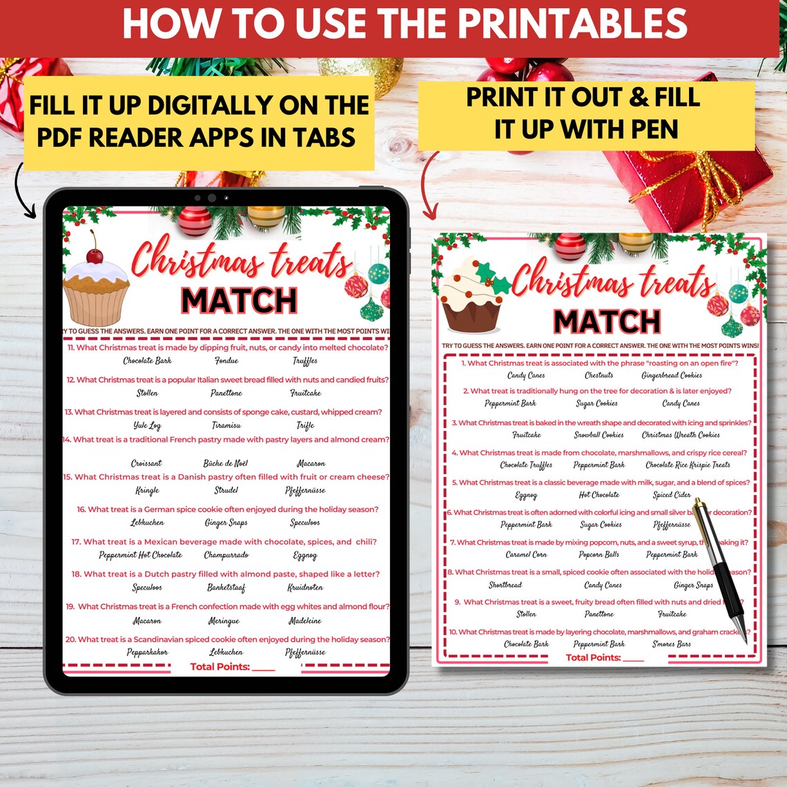 Christmas Treat Trivia Match Game|family Printable Game for Kids ...