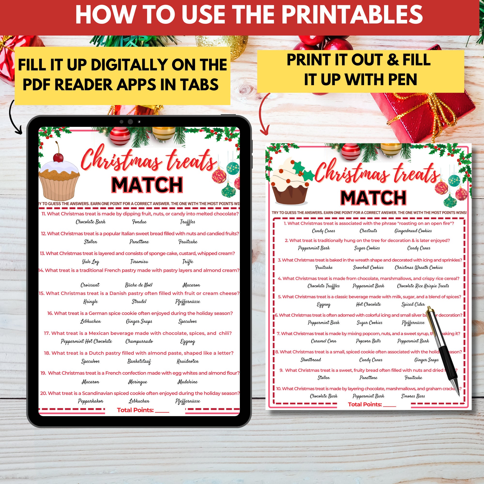 Christmas Treat Trivia Match Game|family Printable Game for Kids ...