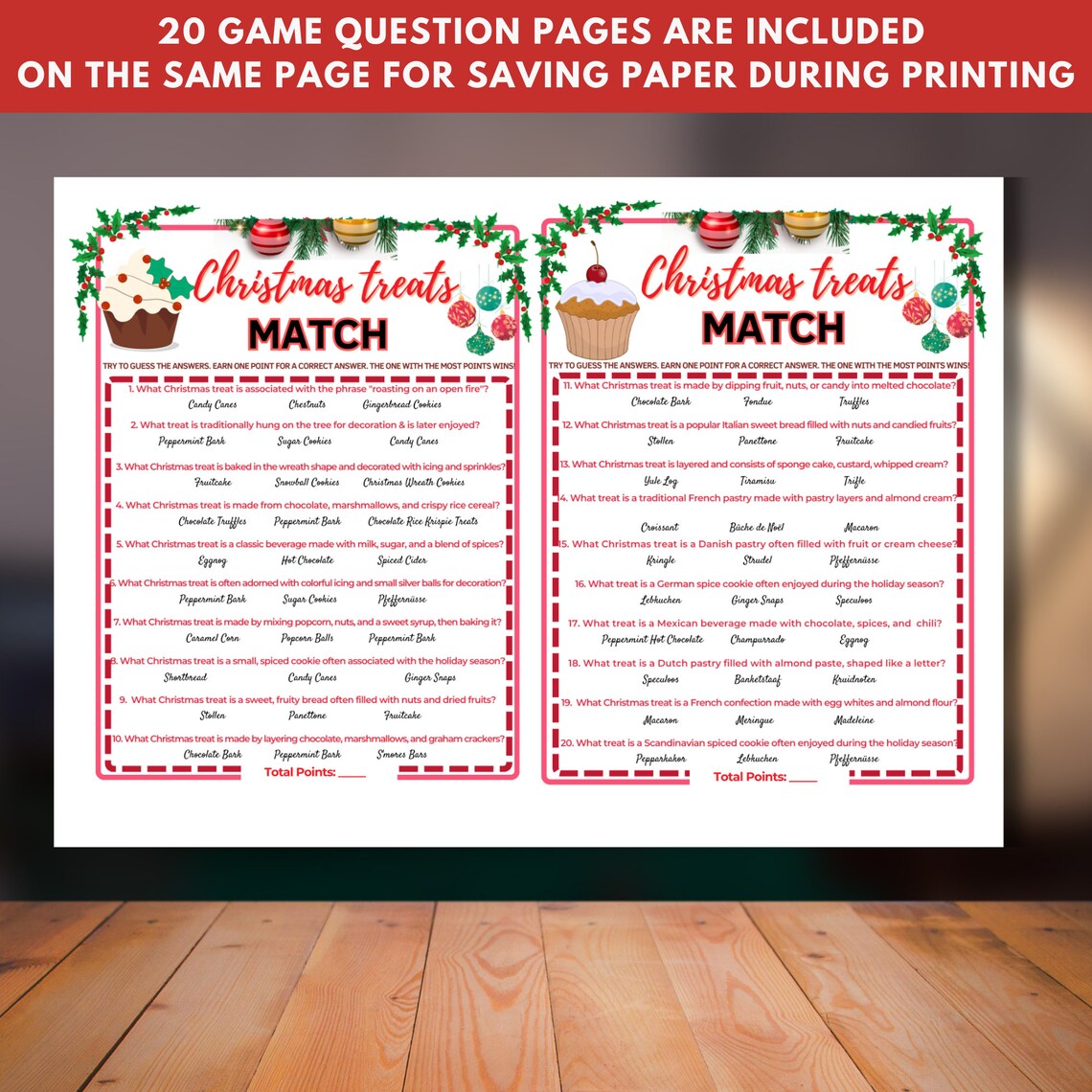 Christmas Treat Trivia Match Game|family Printable Game for Kids ...