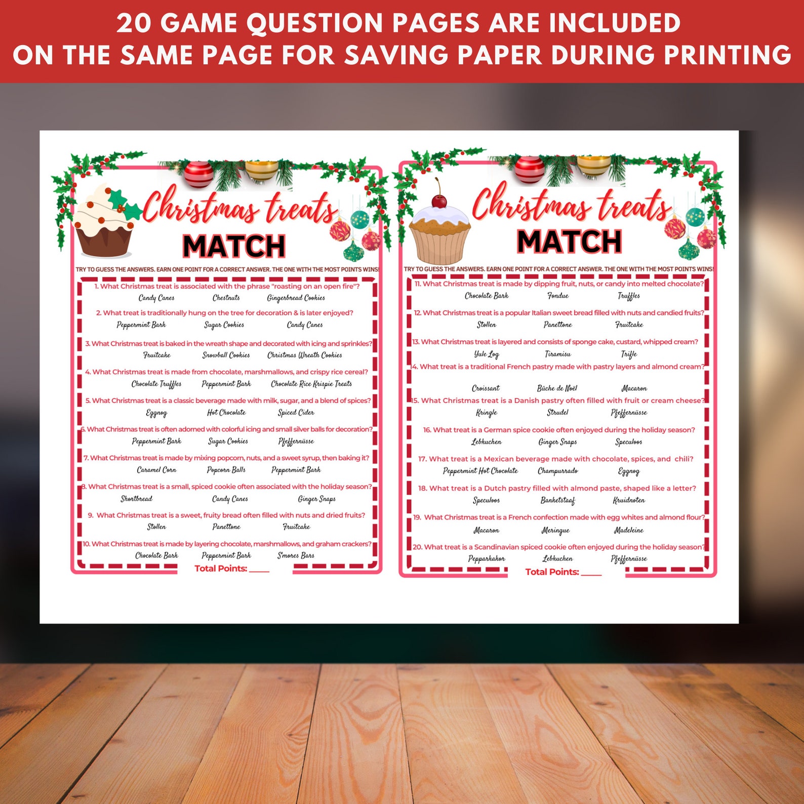 Christmas Treat Trivia Match Game|family Printable Game for Kids ...