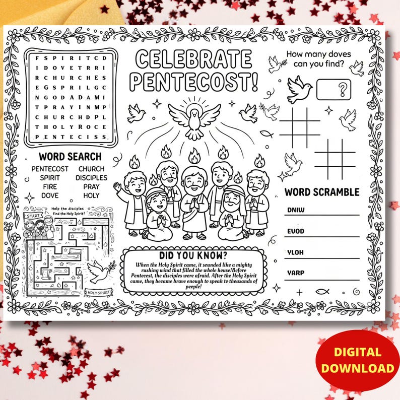 Pentecost Bible Activity Placemat Craft,holy Spirit Spring Coloring ...