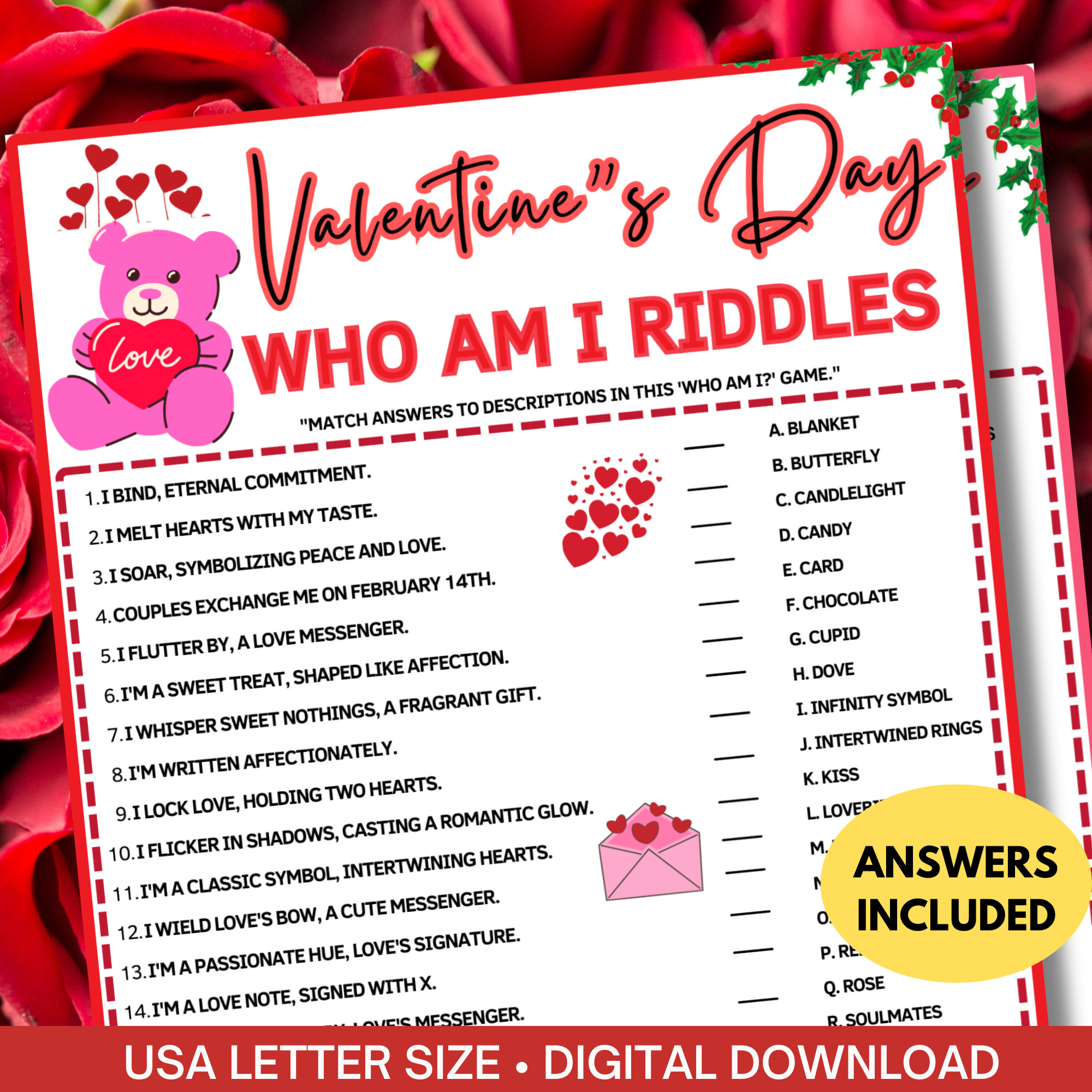 Who Am I Riddle Valentine's Day Game| Valentine's Day Party Printable ...