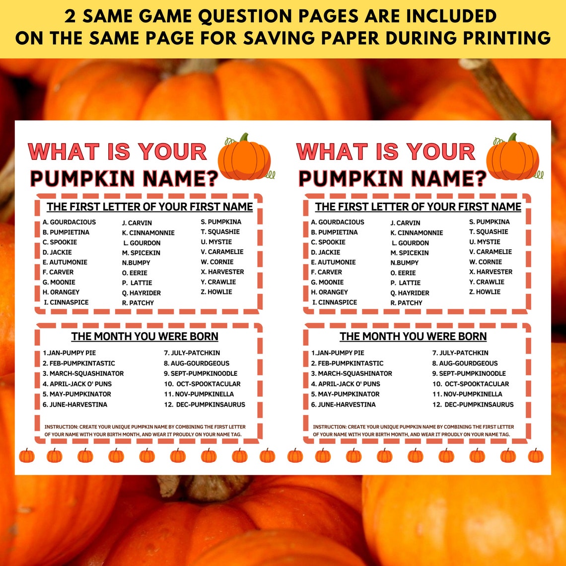 What's Your Pumpkin Name Game With Nametags|halloween Party Game ...