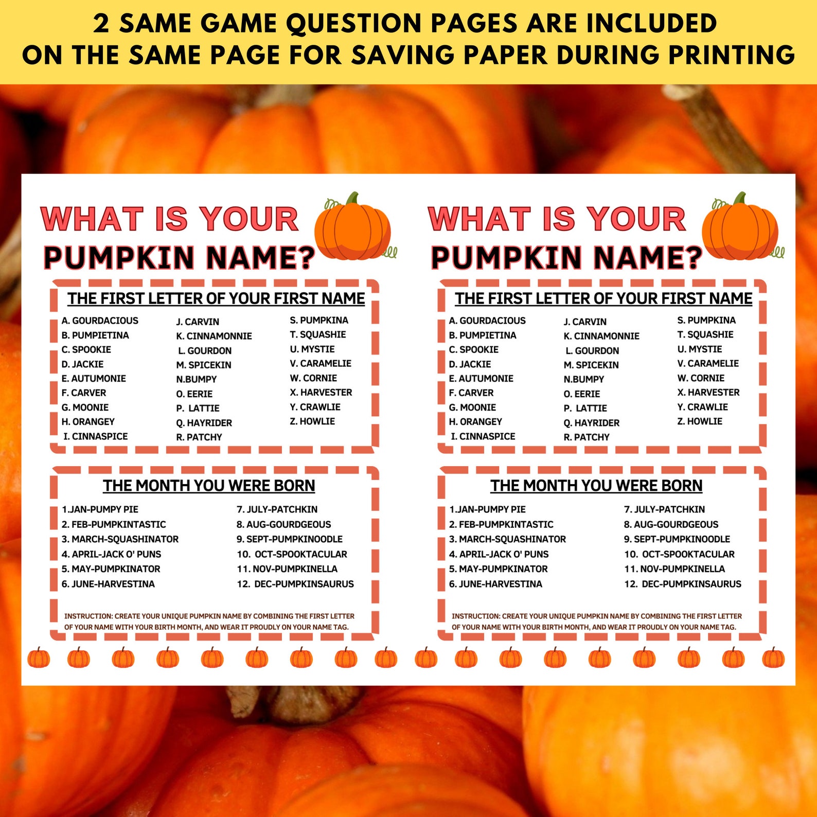 What's Your Pumpkin Name Game With Nametags|halloween Party Game ...