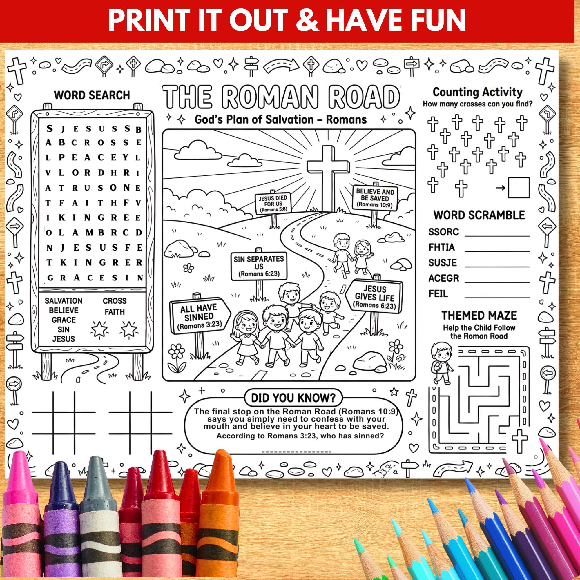 Roman Road to Salvation Bible Story Activity Placemat Lesson,gospel for ...