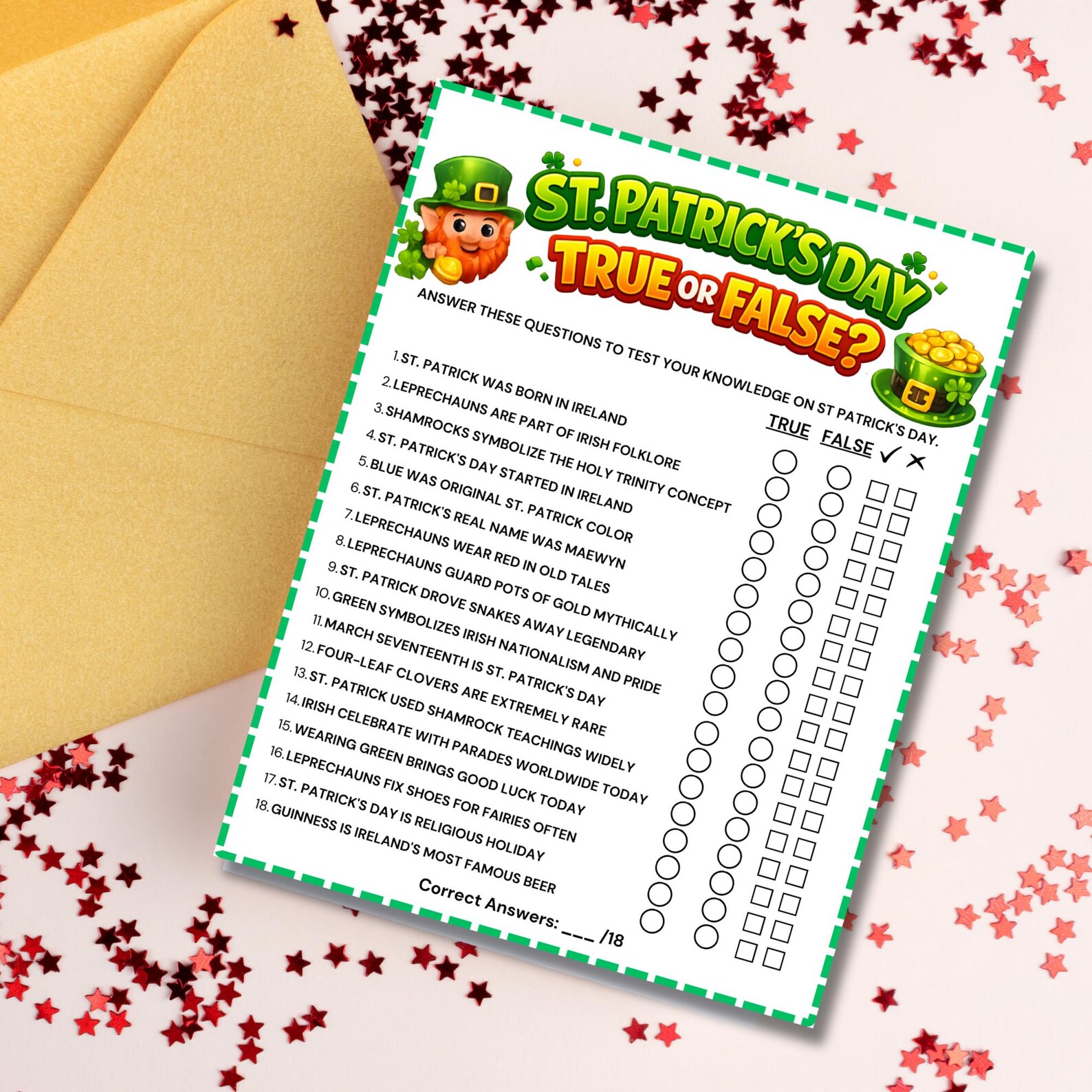St. Patrick's Day True or False Game,st. Patrick's Day Party Game,irish ...