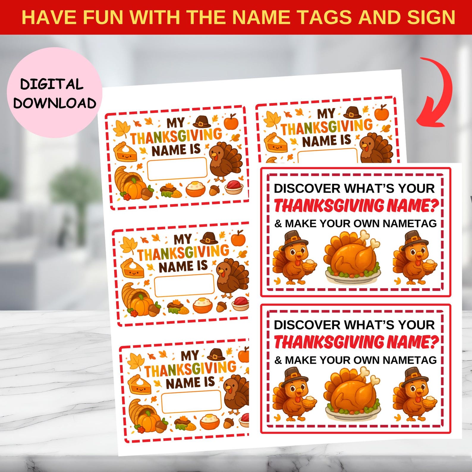 What's Your Thanksgiving Name Game With Nametags & Sign,turkey Birthday ...
