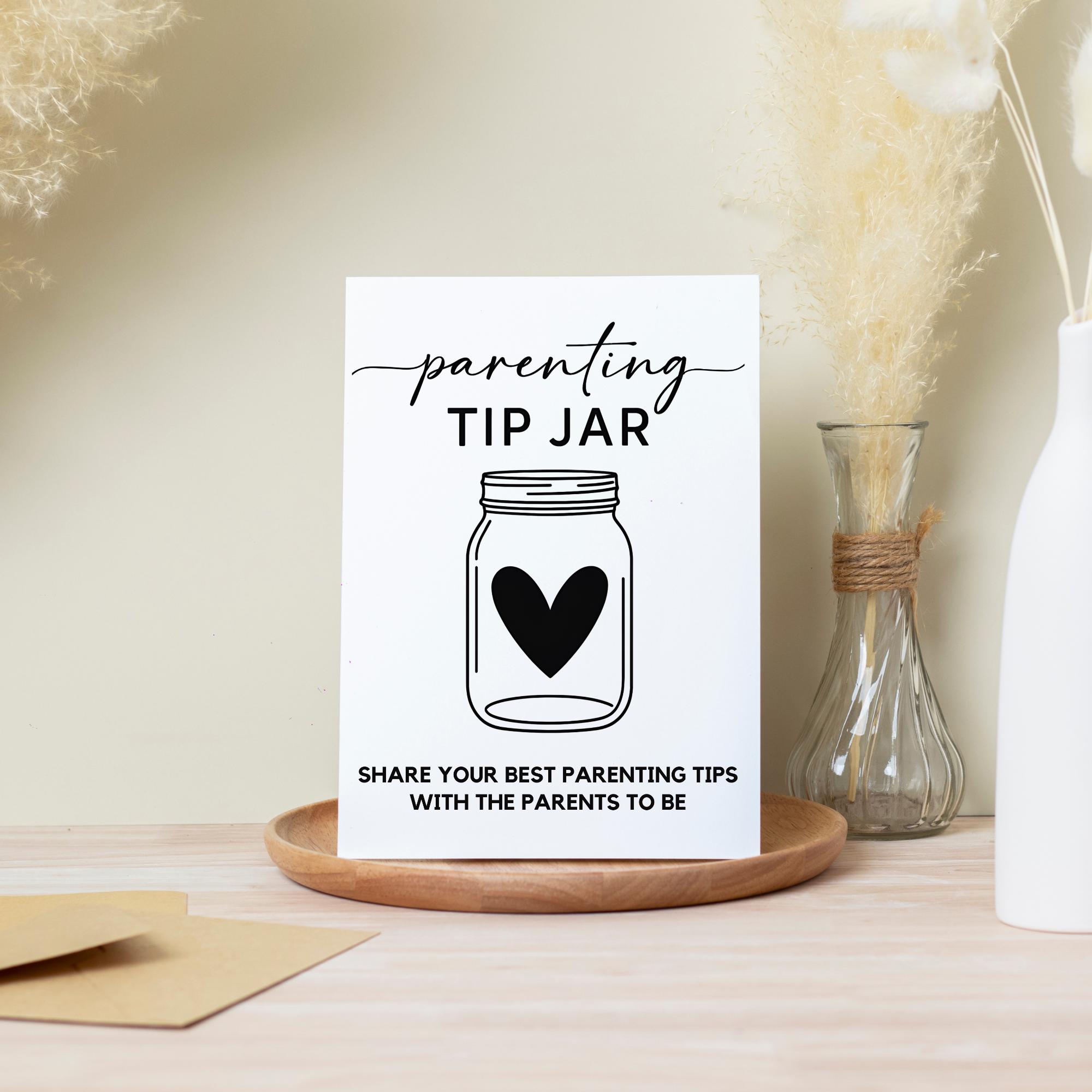 Minimalist Parenting Tip Jar Sign and Advice Card for the Parents to Be ...