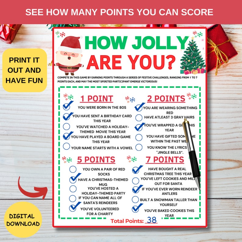 Christmas Party Game|how Jolly Are You?|holiday Party Family Printable ...