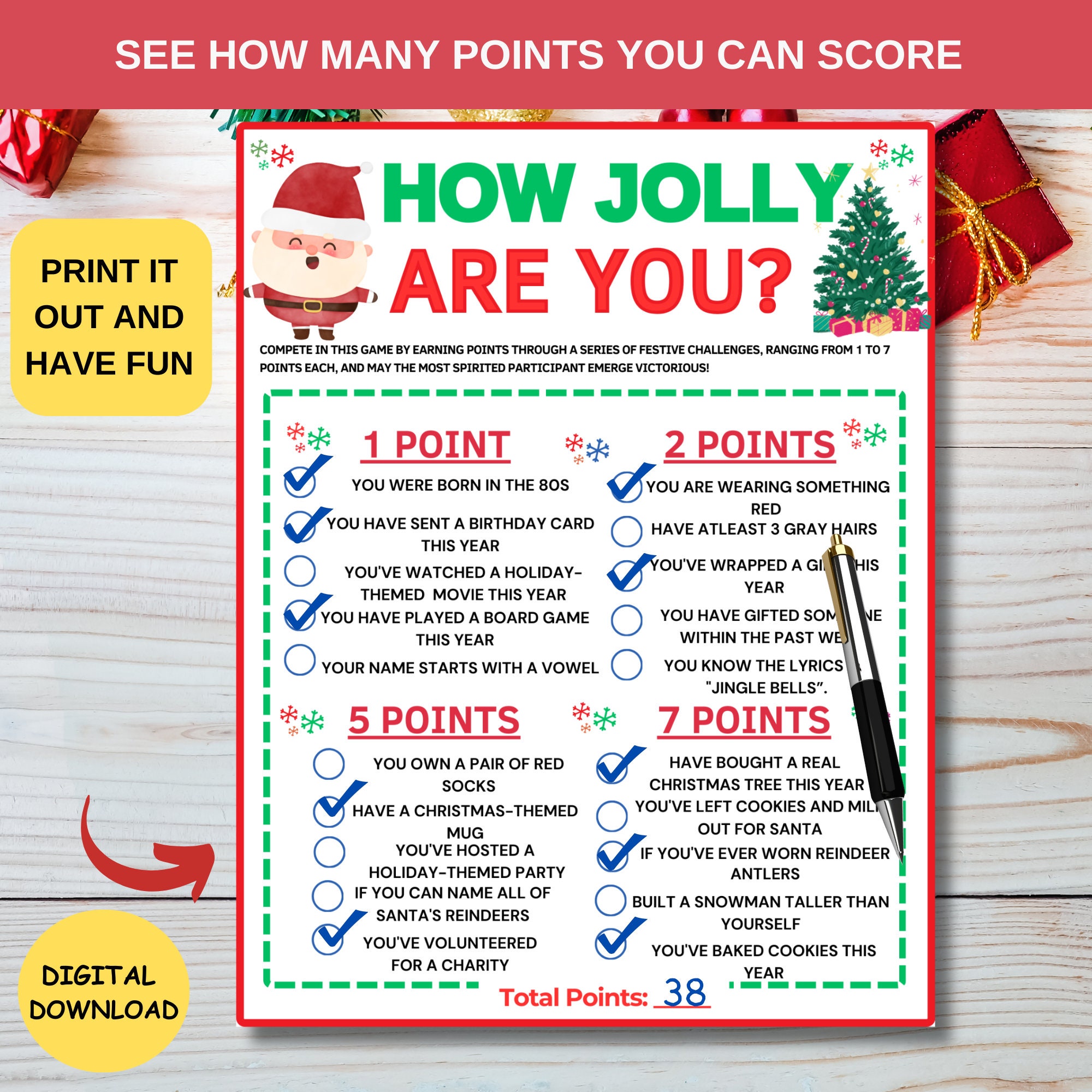 Christmas Party Game|how Jolly Are You?|holiday Party Family Printable ...