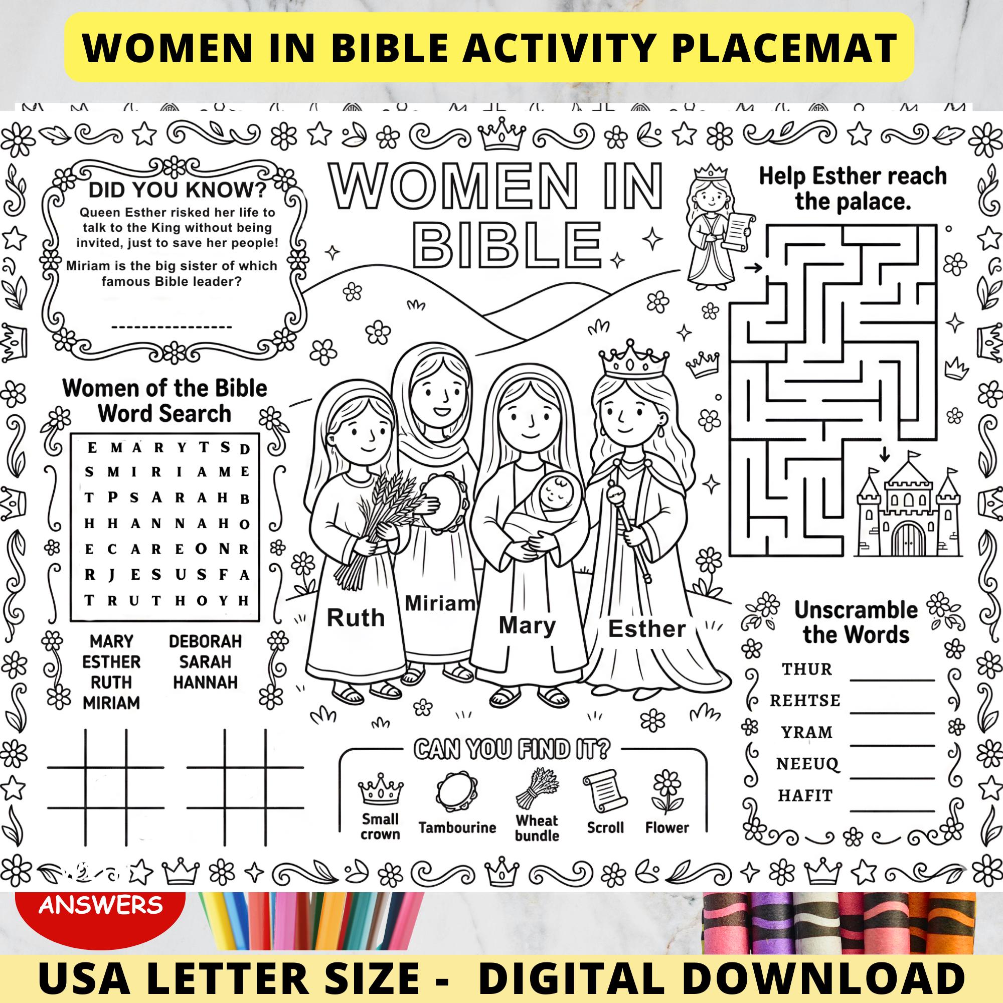 Women of the Bible Activity Placemat Craft,bible Heroines Lesson ...