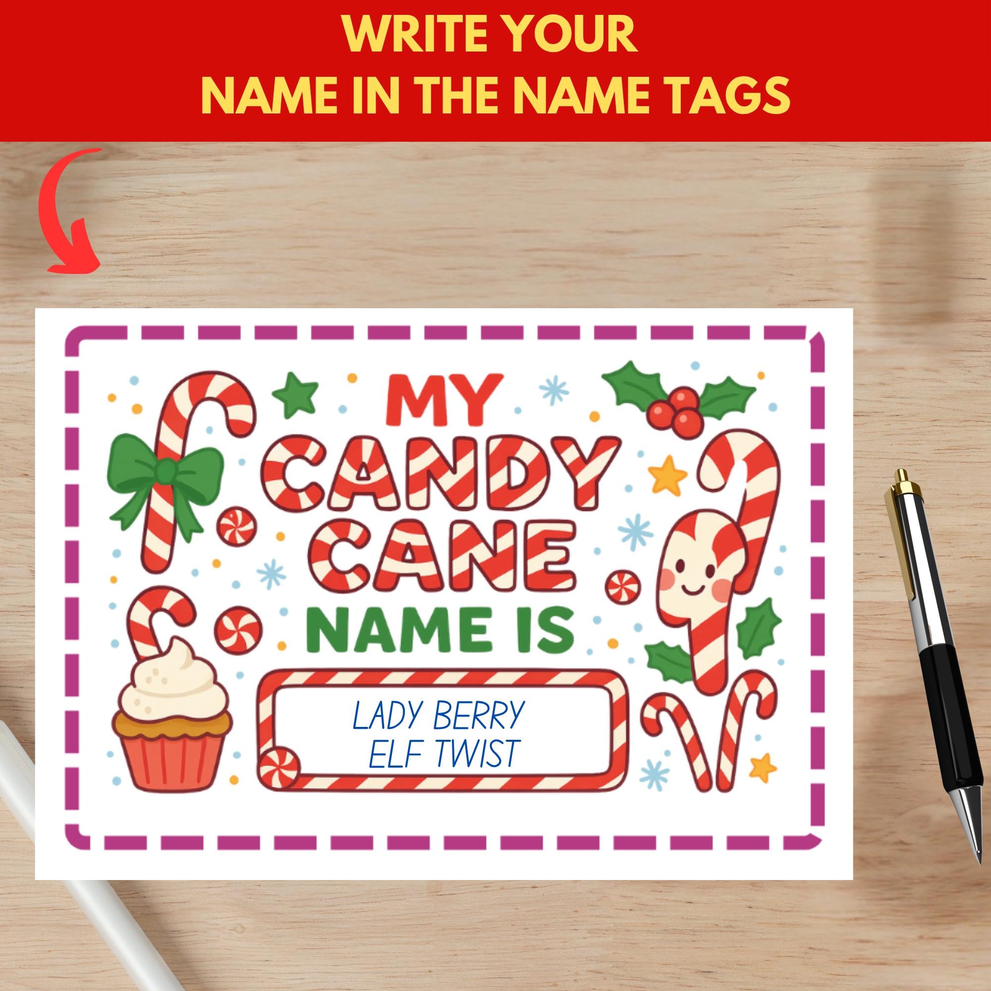 What's Your Candy Cane Name Game With Name Tags & Sign,christmas Party ...
