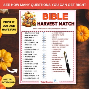 Harvest Bible Verse Match Game|harvest Fall Party Games for Kids ...