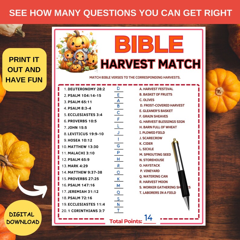 Harvest Bible Verse Match Game|harvest Fall Party Games for Kids ...