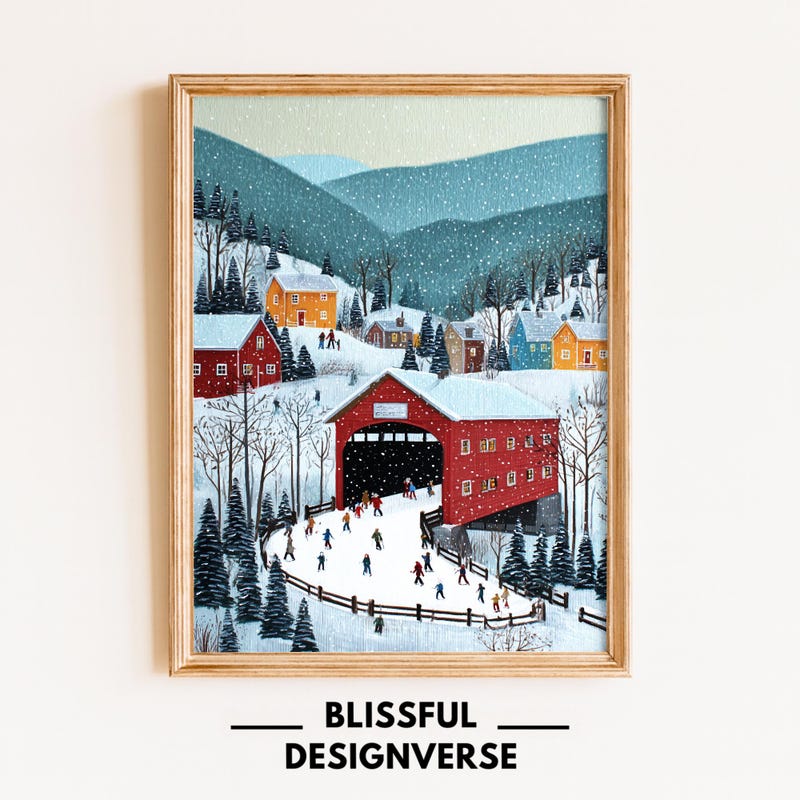 Covered Bridge in Snow - Etsy