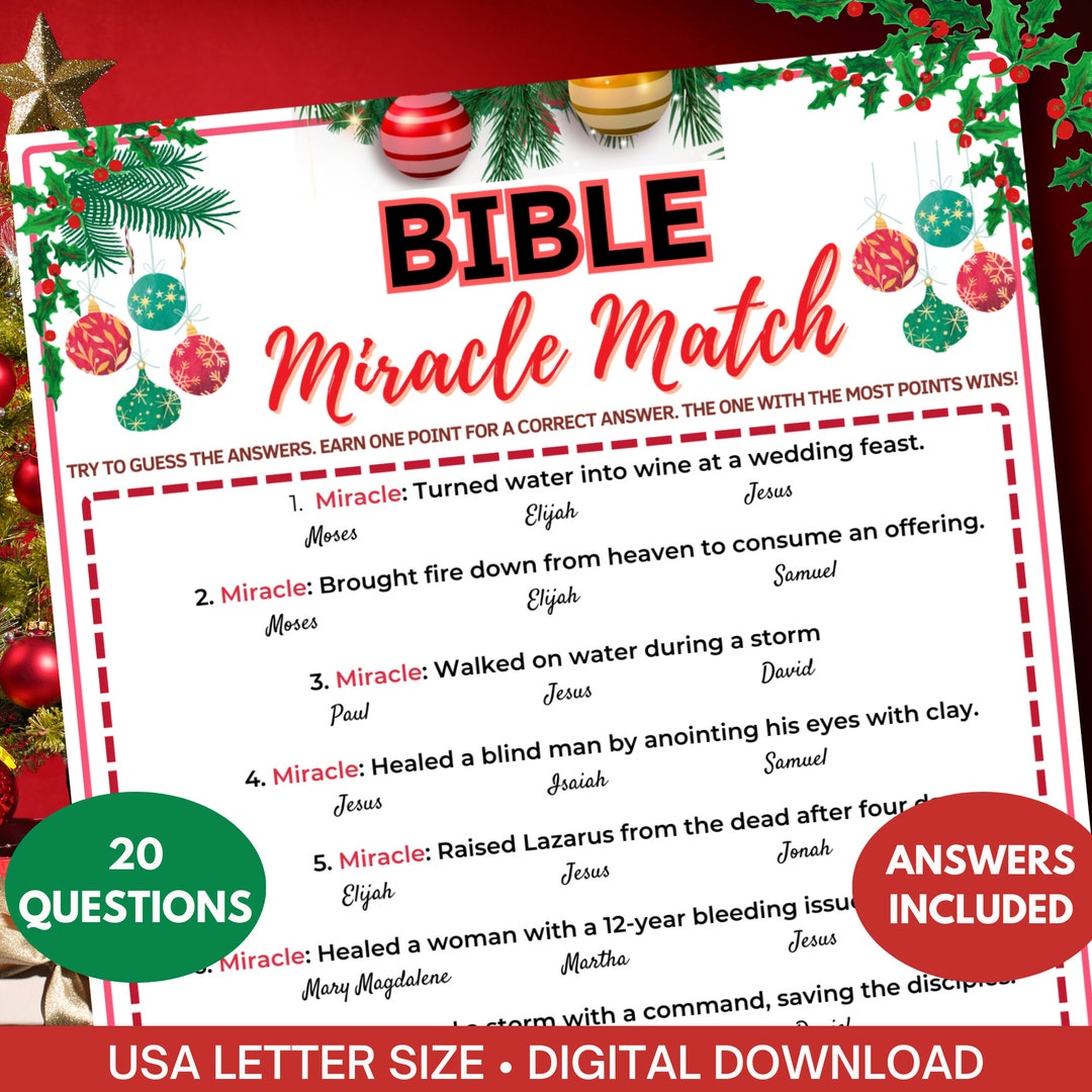 Bible Miracle Match Trivia Game|christmas Bible Printable Games (kids ...