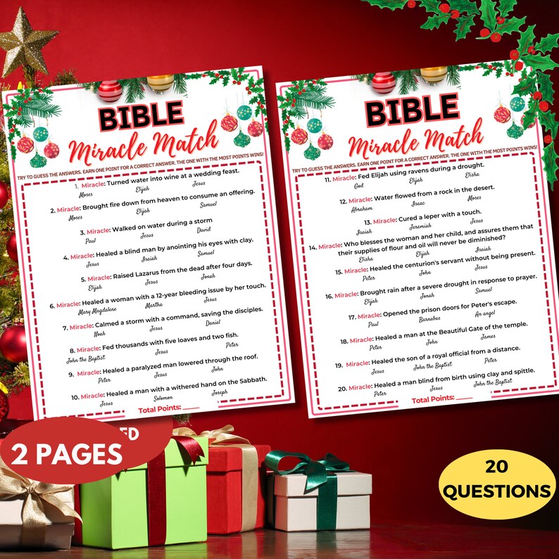 Bible Miracle Match Trivia Game|christmas Bible Printable Games (kids ...