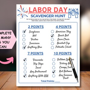 Labor Day Scavenger Hunt Game,american Printable Patriotic Game,fun ...