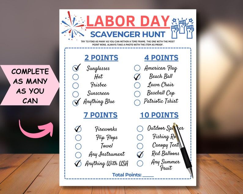 Labor Day Scavenger Hunt Game,american Printable Patriotic Game,fun ...