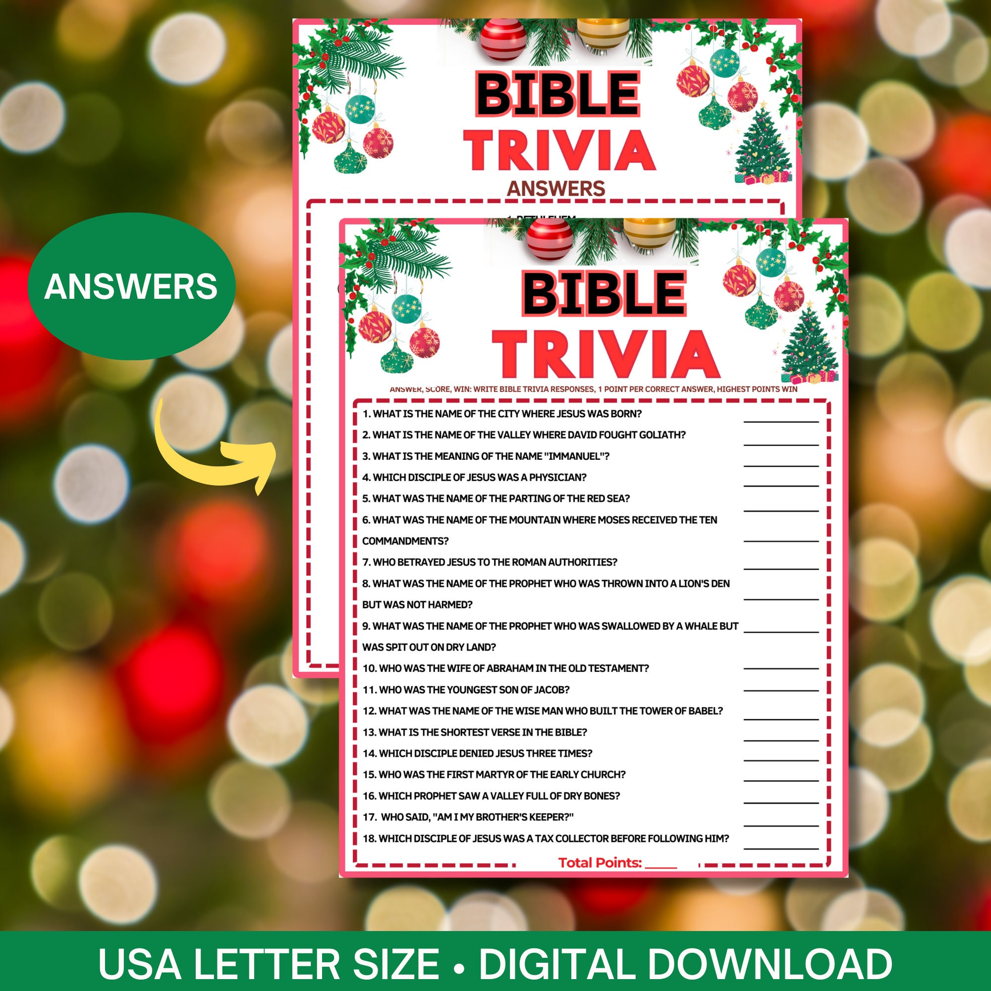 Christmas Bible Trivia Printable Game| Church Party Activity(adult+kids ...