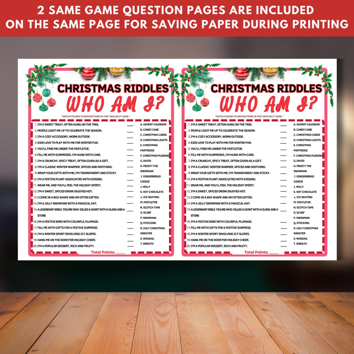 Christmas Riddles Who Am I Game for Kids & Adultchristmas Party ...