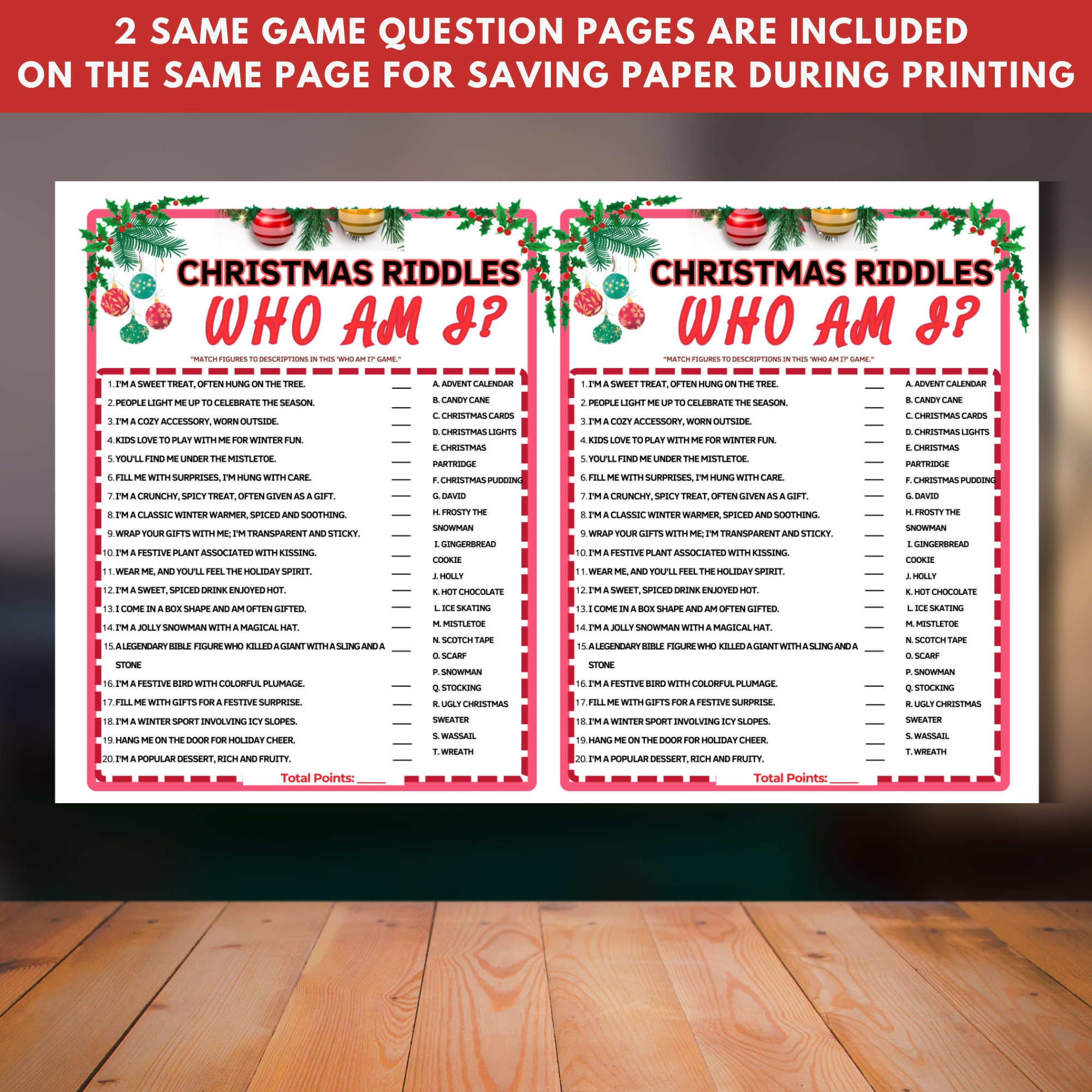 Christmas Riddles Who Am I Game for Kids & Adultchristmas Party ...