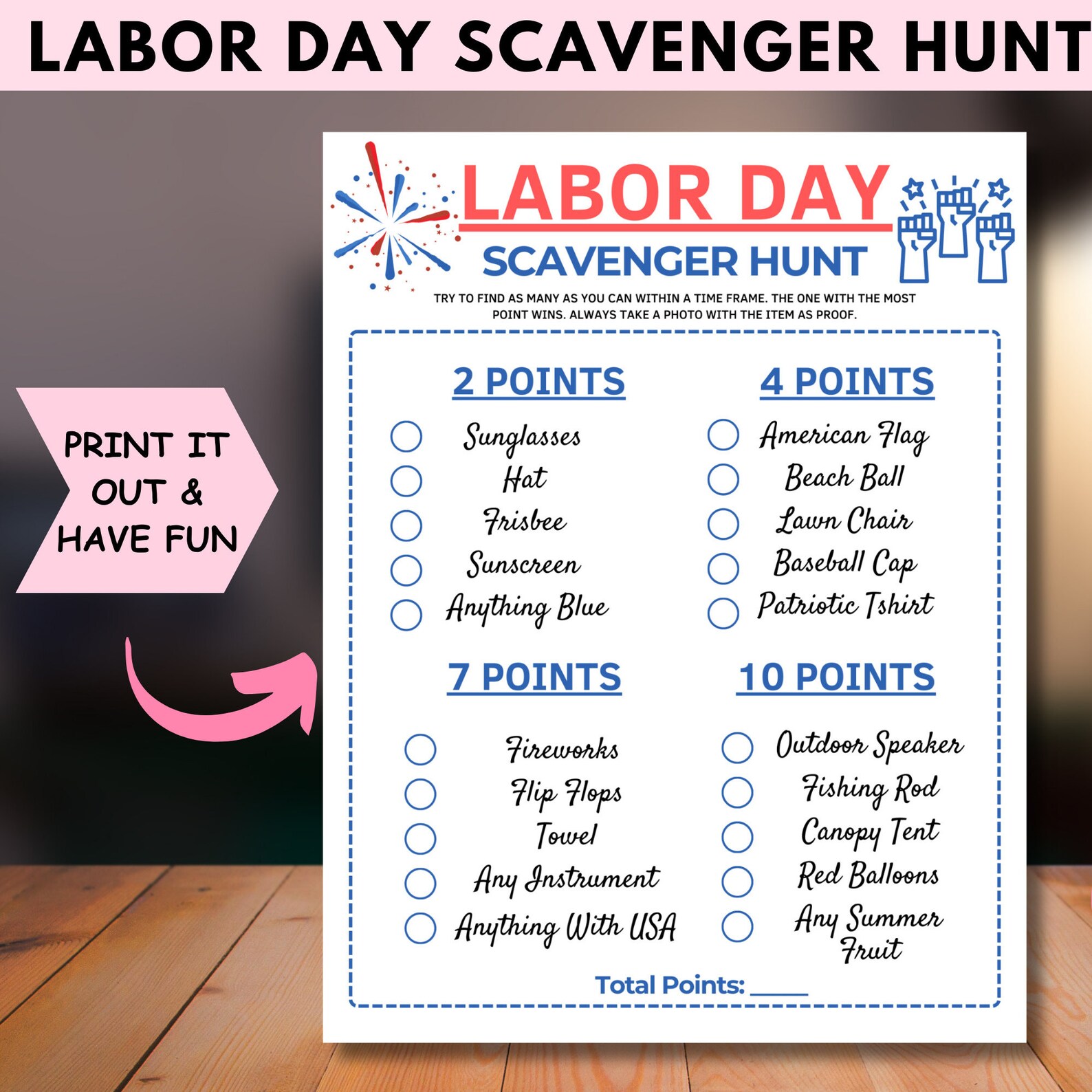 Labor Day Scavenger Hunt Game,american Printable Patriotic Game,fun ...