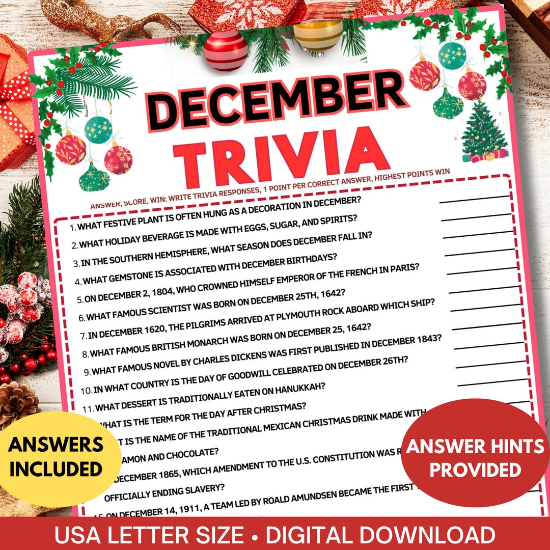 December Trivia Game for Kids and Adults|christmas Party Trivia|winter ...